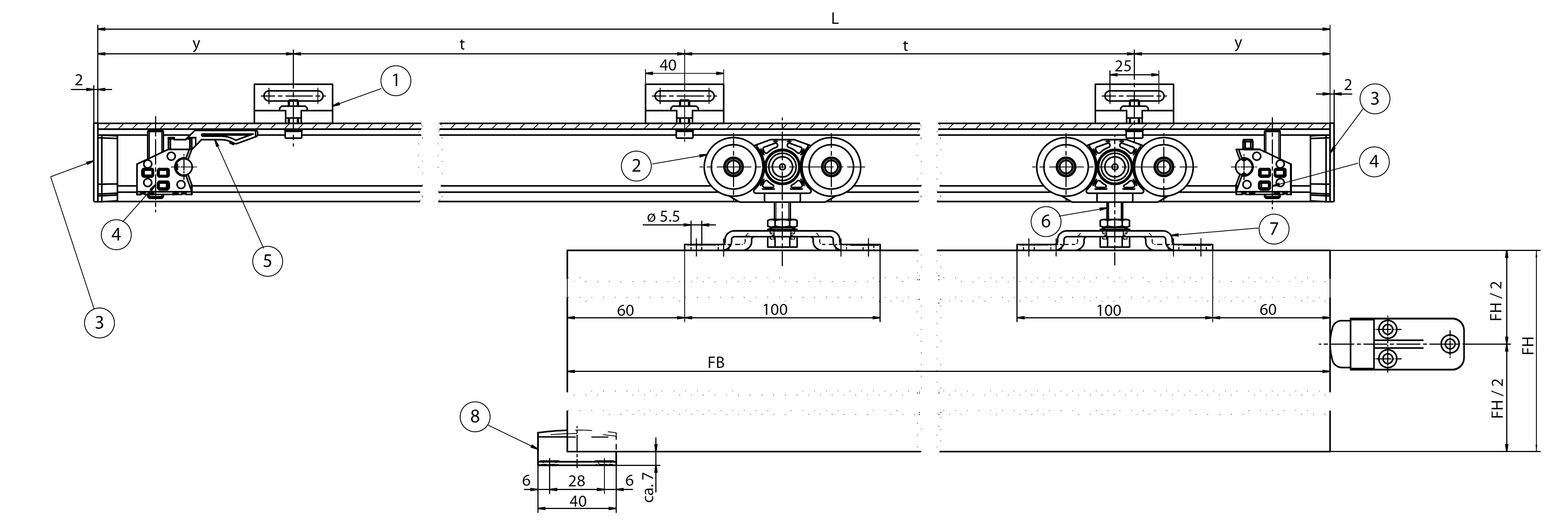 GEZE Schiebebeschlag Perlan 140 131-150cm L=2850mm max.140kg
